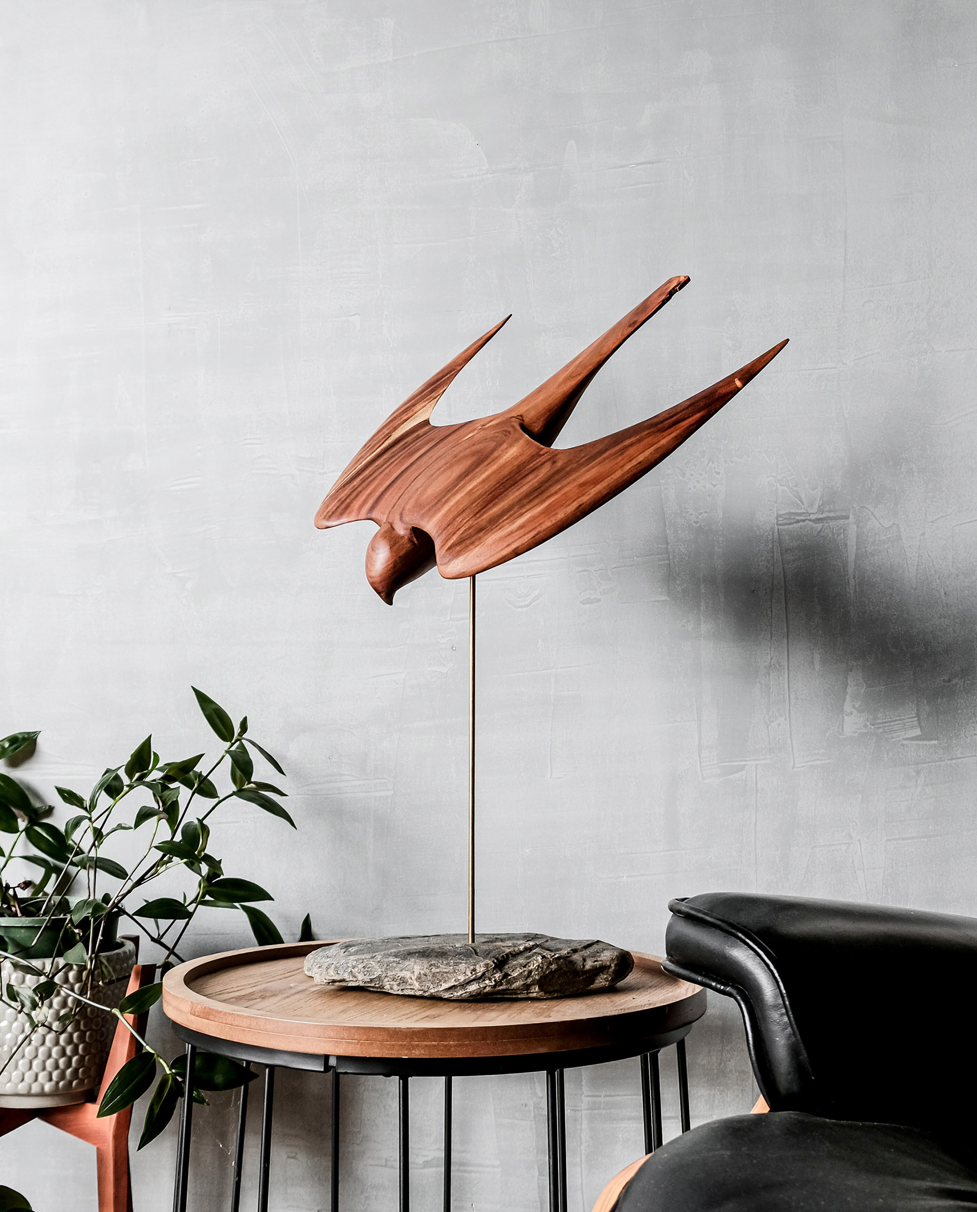 Falcon in flight - NZ Falcon (Kārearea) wooden sculpture